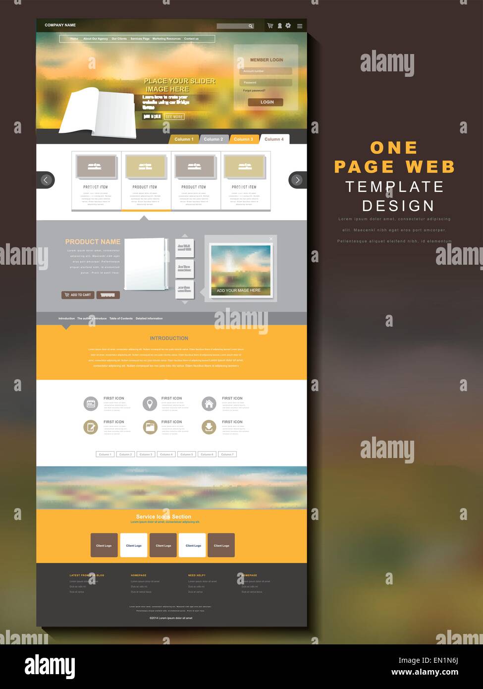 one page website design template with blur background Stock Vector ...