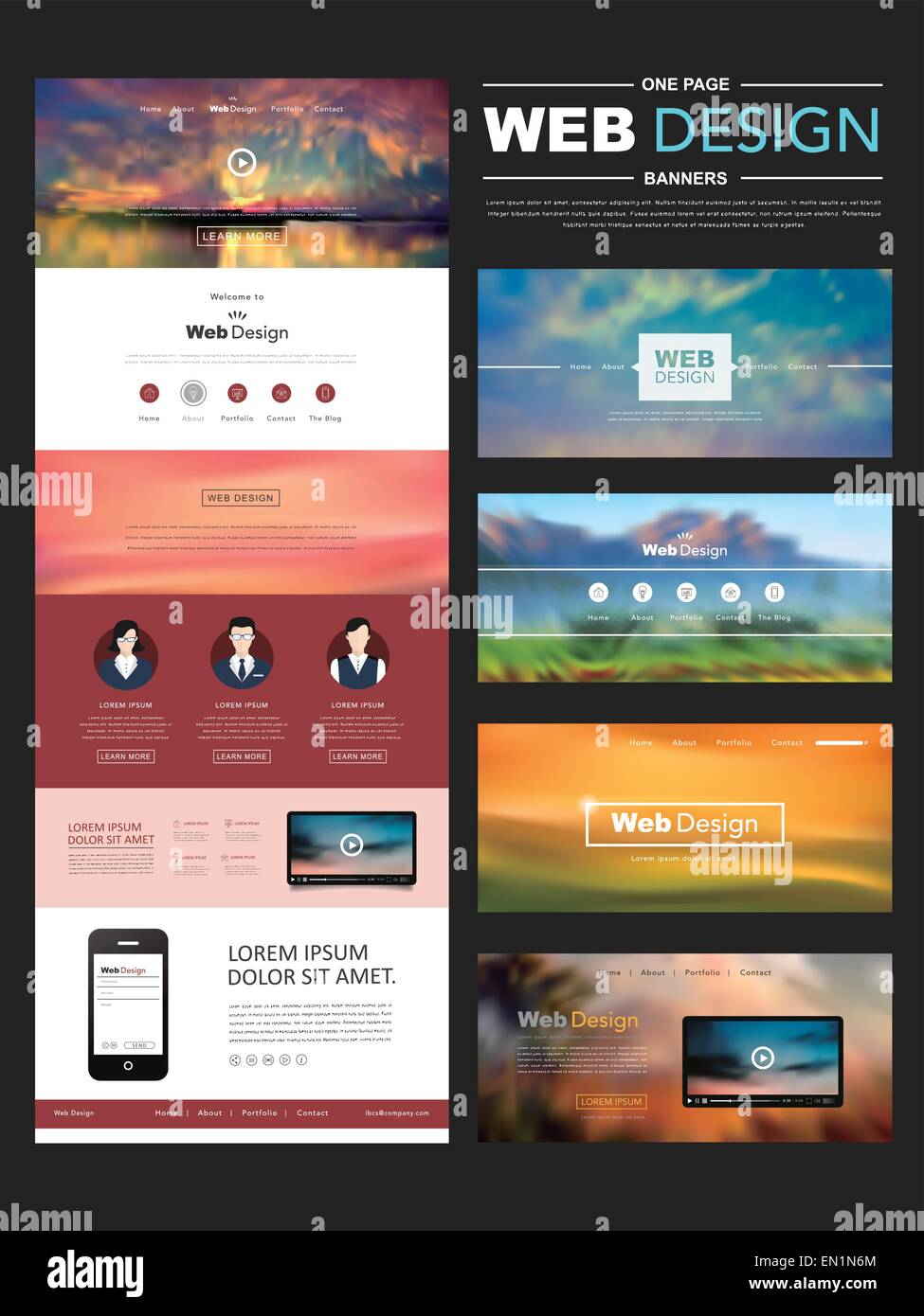 one page website design template with blur landscape background Stock ...