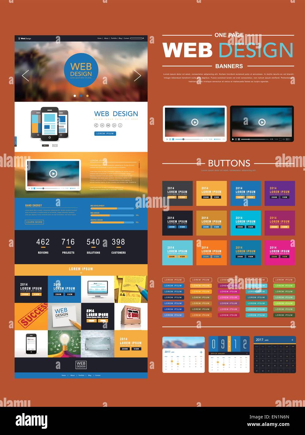 one page website design template with blur landscape background Stock ...
