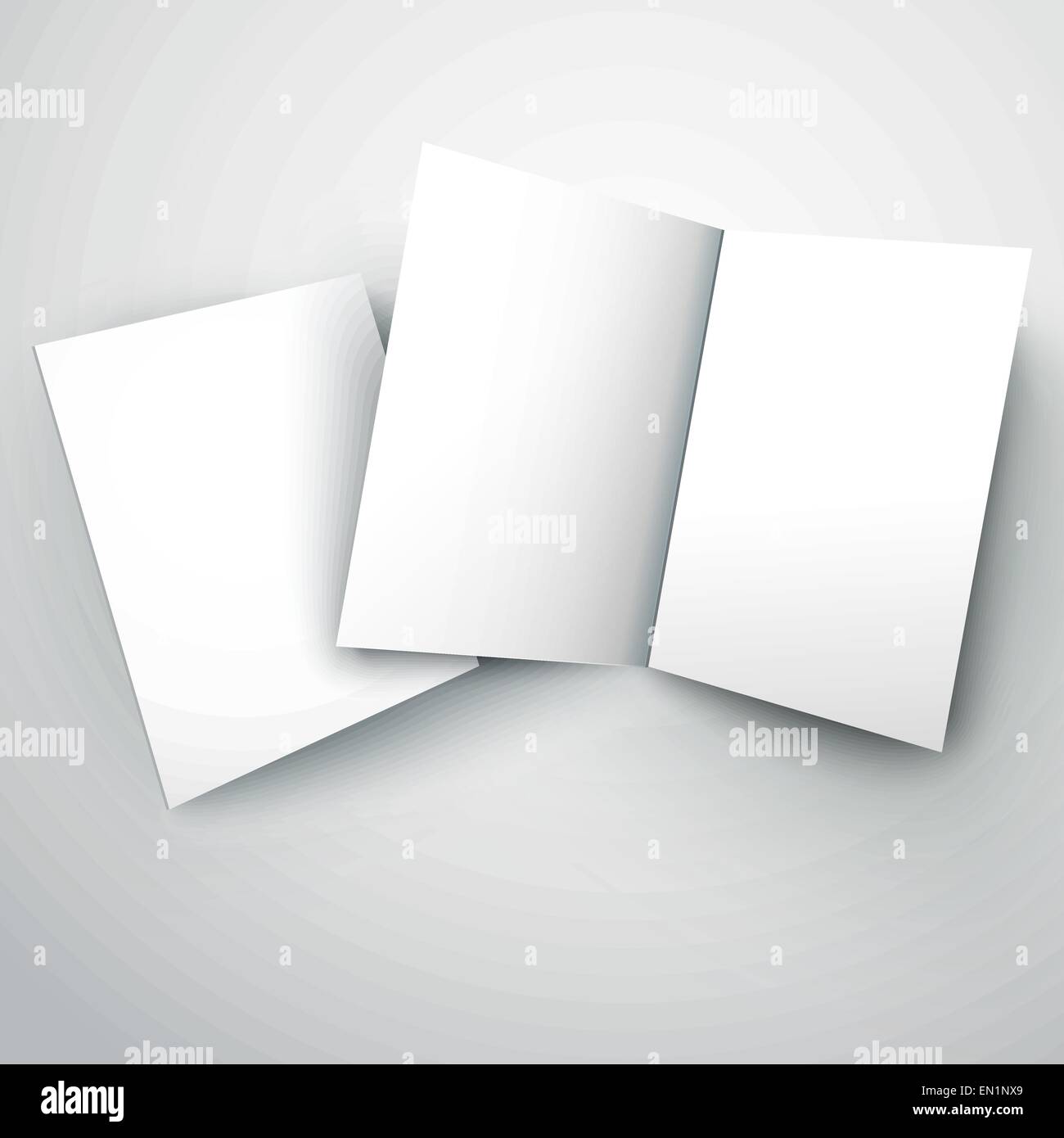 blank folded paper flyer with soft shadow isolated on white background ...