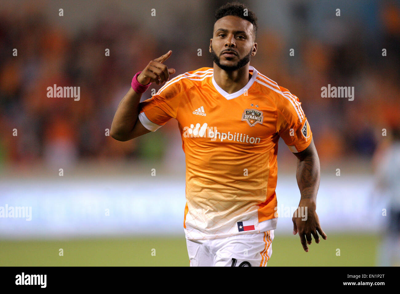APR 25 2015: Houston Dynamo forward Giles Barnes #10 celebrates scoring ...
