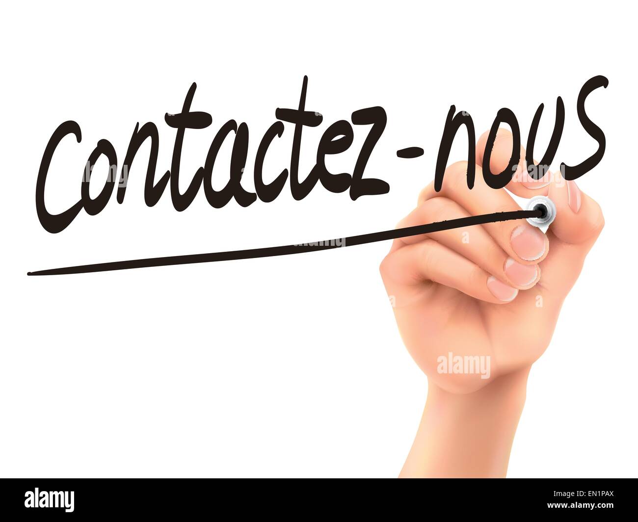 French words for Contact us written by 3d hand on a transparent board ...