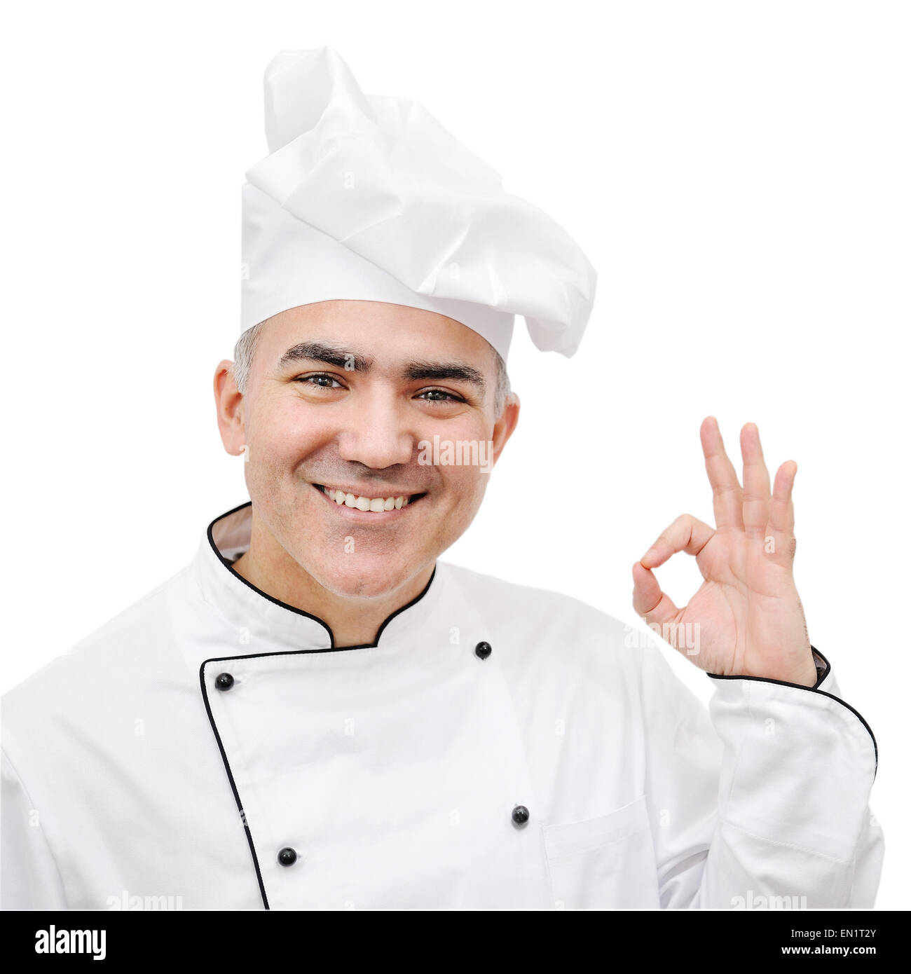 smiling chef showing ok sign isolated on white background Stock Photo ...