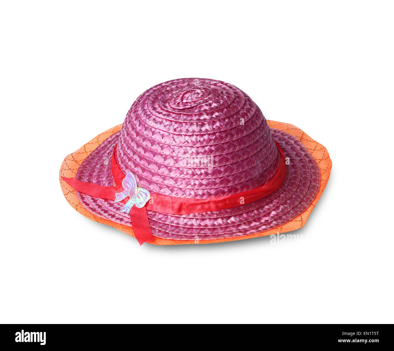 Pretty straw hat with flower on white background Stock Photo - Alamy