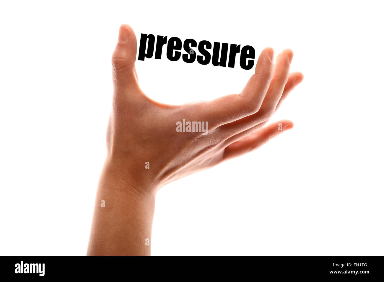 Color horizontal shot of a of a hand holding the word "pressure Stock ...