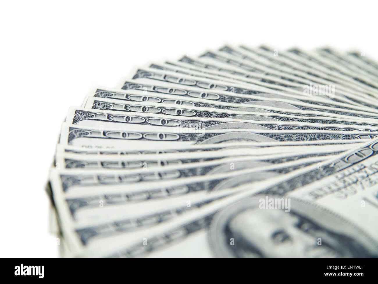 Stack of hundred dollars close-up isolated on white Stock Photo - Alamy