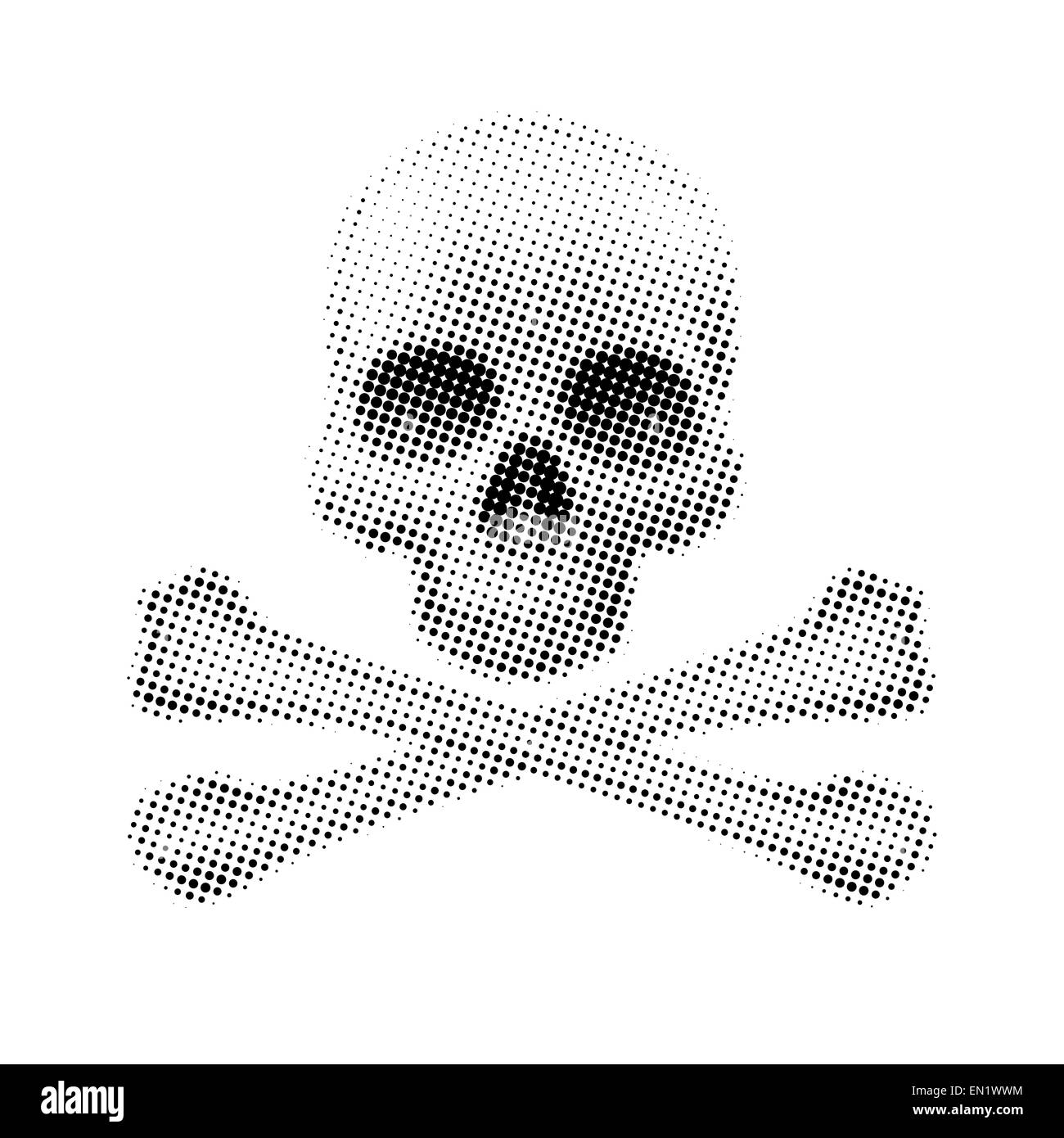 Skull and crossbones halftone on white background. Stylized skull and ...