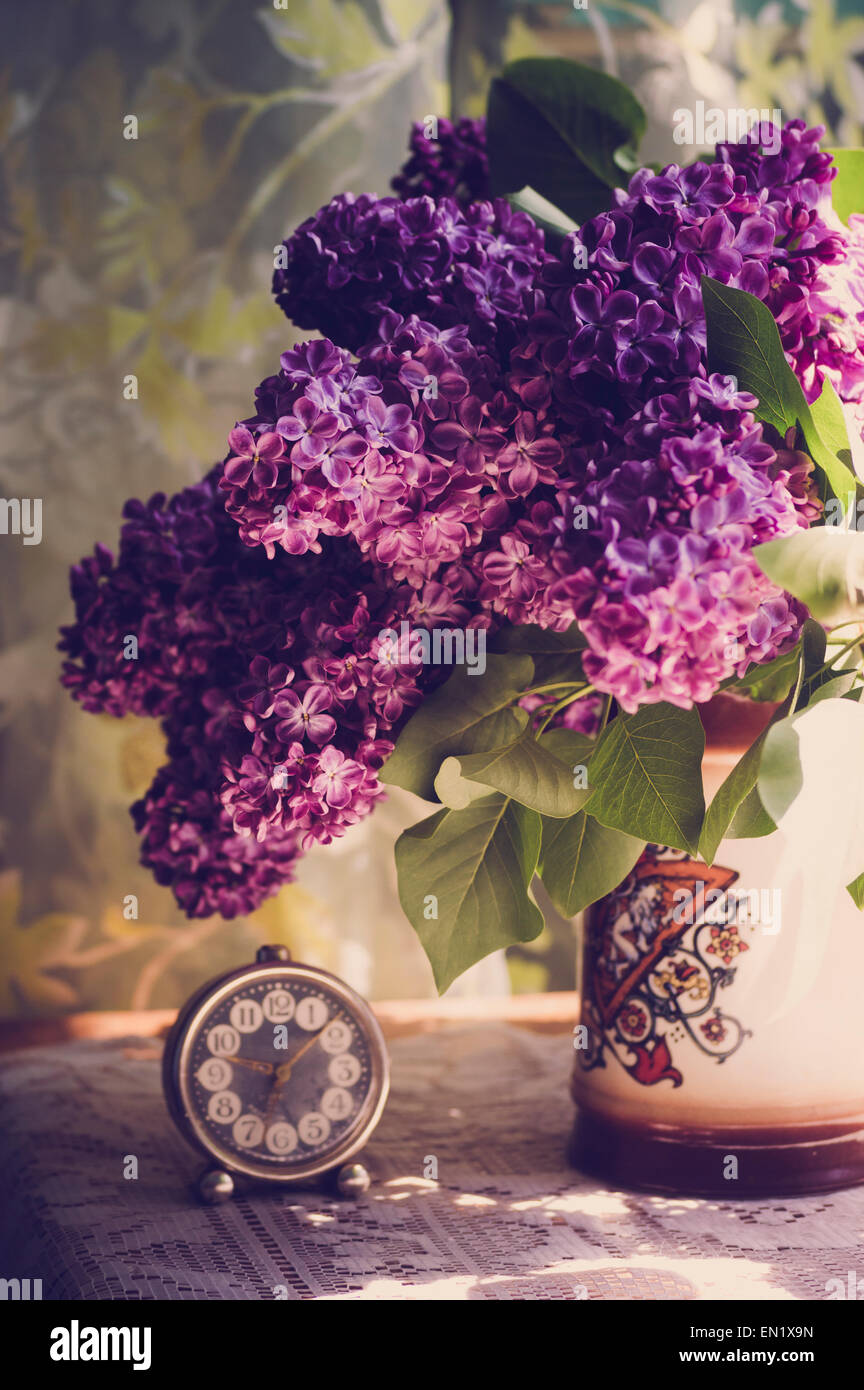 Purple retro alarm clock on hi-res stock photography and images - Alamy