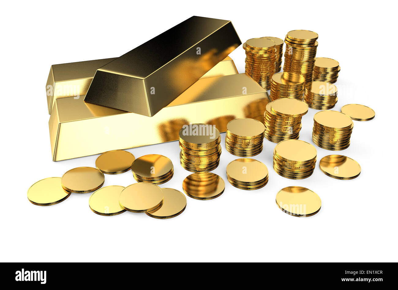 Gold ingots and coins isolated on white background Stock Photo - Alamy