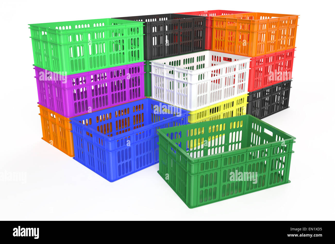 stack plastic crates isolated on white background Stock Photo - Alamy