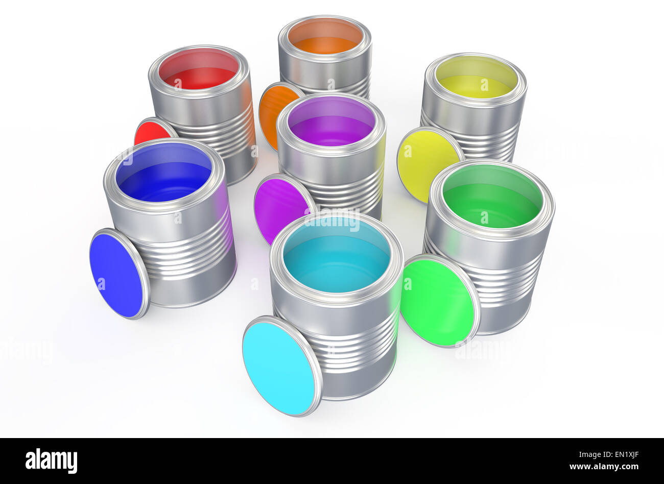 Cans with color paint isolated on white background Stock Photo - Alamy