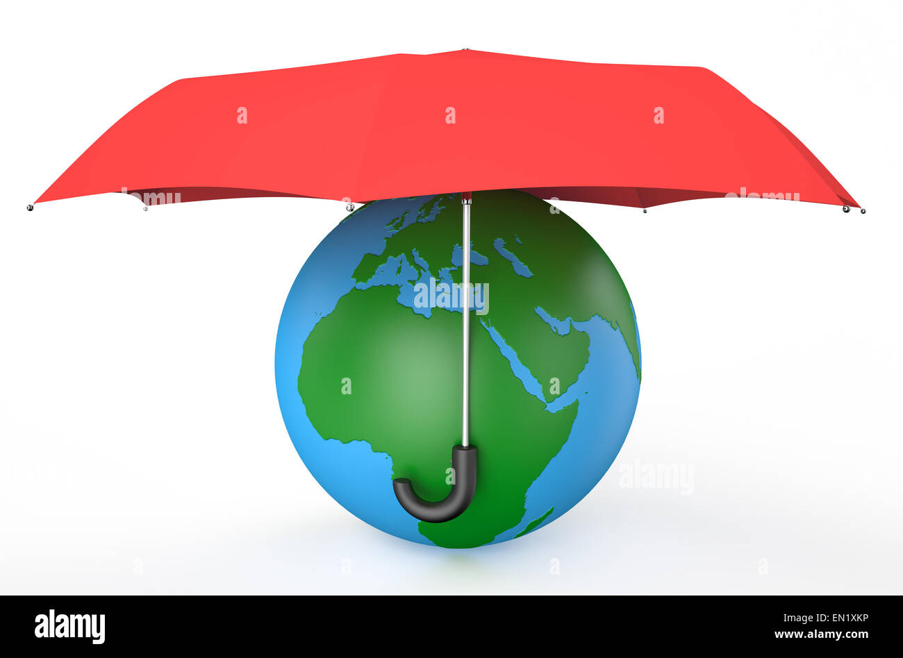 earth covered by red umbrella isolated on white background Stock Photo ...