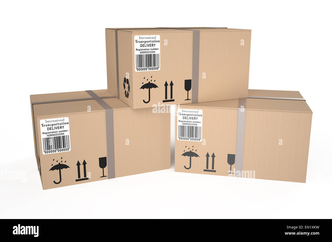 three cardboard boxes isolated on white background Stock Photo - Alamy