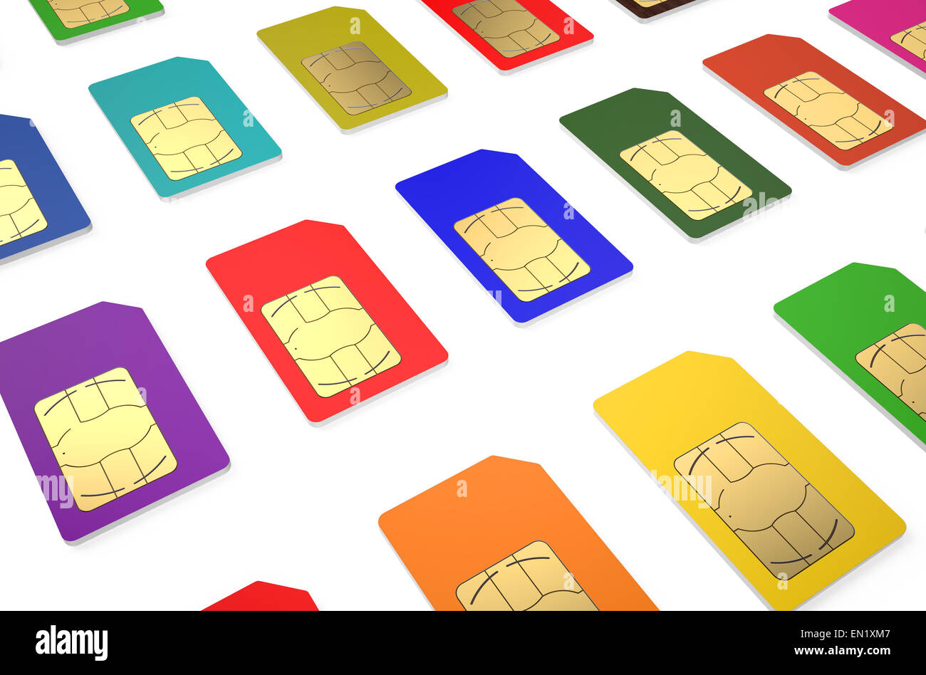 Group of color SIM cards isolated on white background Stock Photo - Alamy