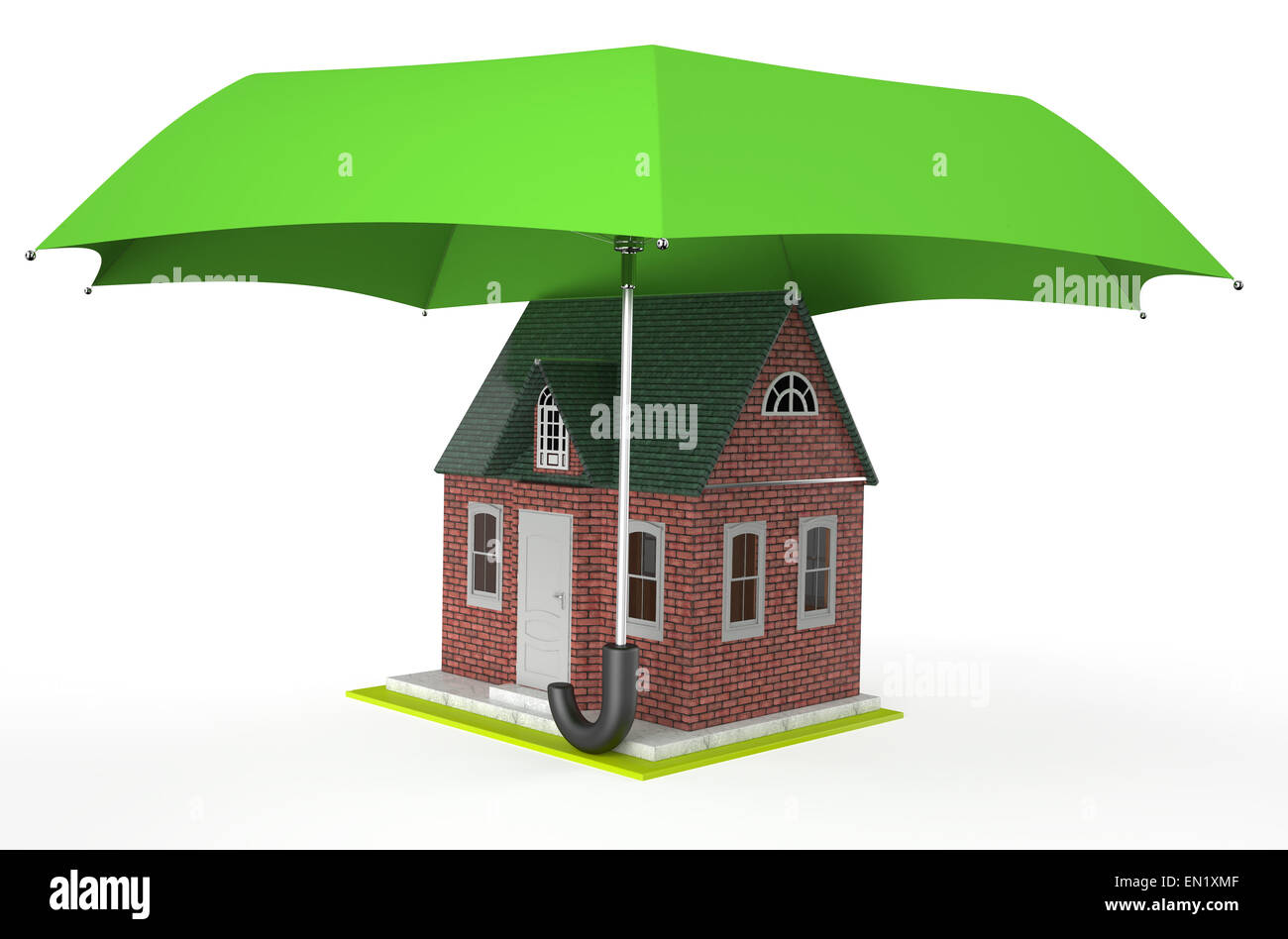 House covered by green umbrella isolated on white background Stock ...
