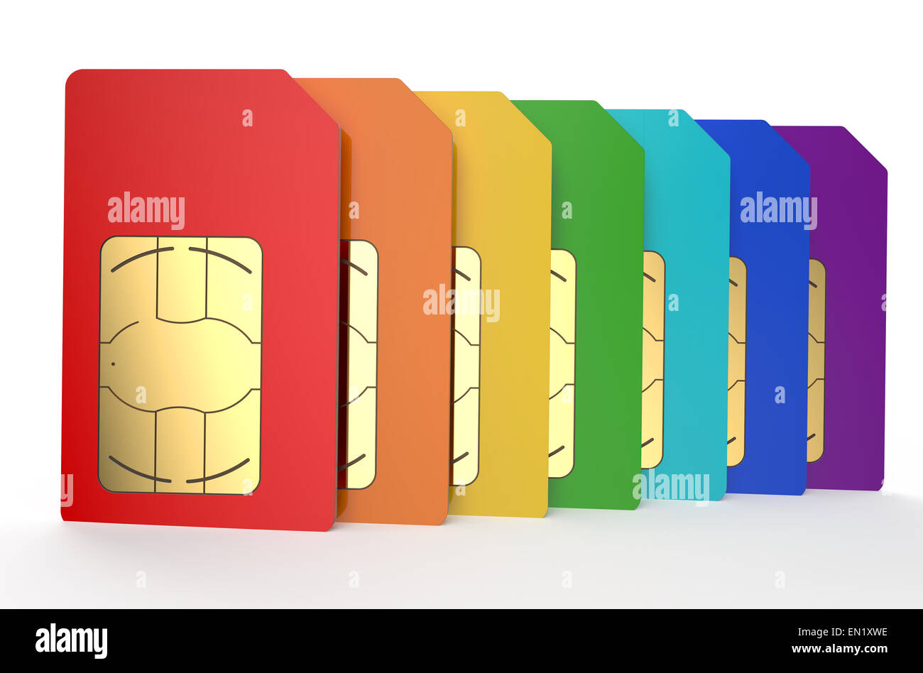 Group of color SIM cards isolated on white background Stock Photo - Alamy
