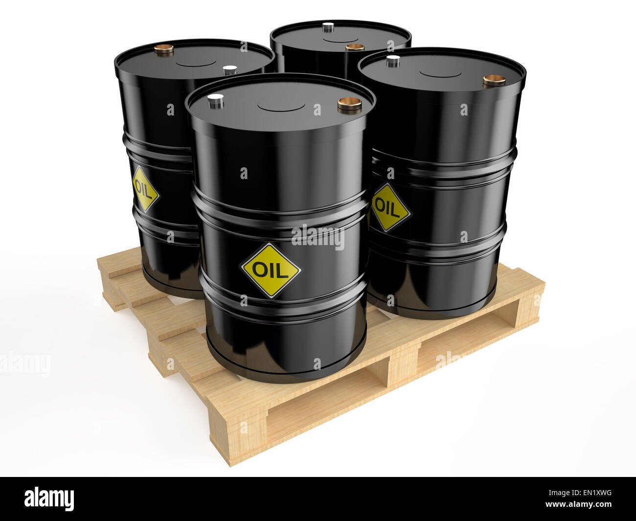 black oil barrels on pallet on white background Stock Photo - Alamy