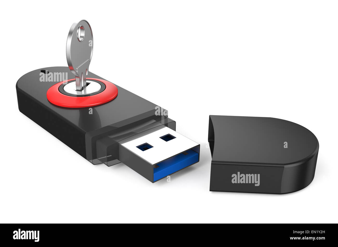 black Usb flashdrive ss 3.0 with key isolated on white background Stock ...