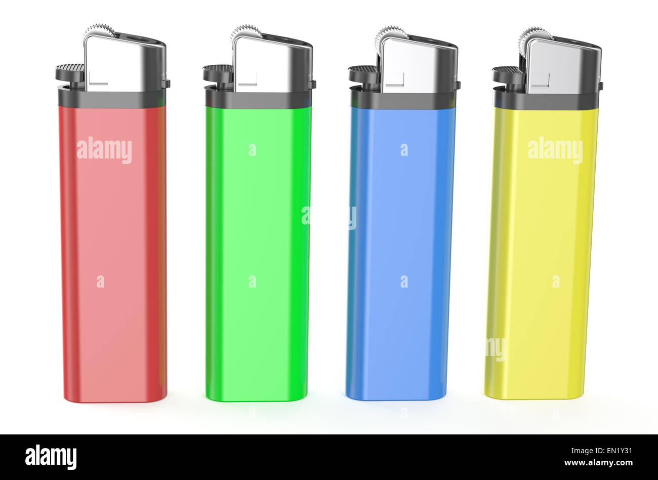 four colored plastic lighters isolated on white background Stock Photo ...