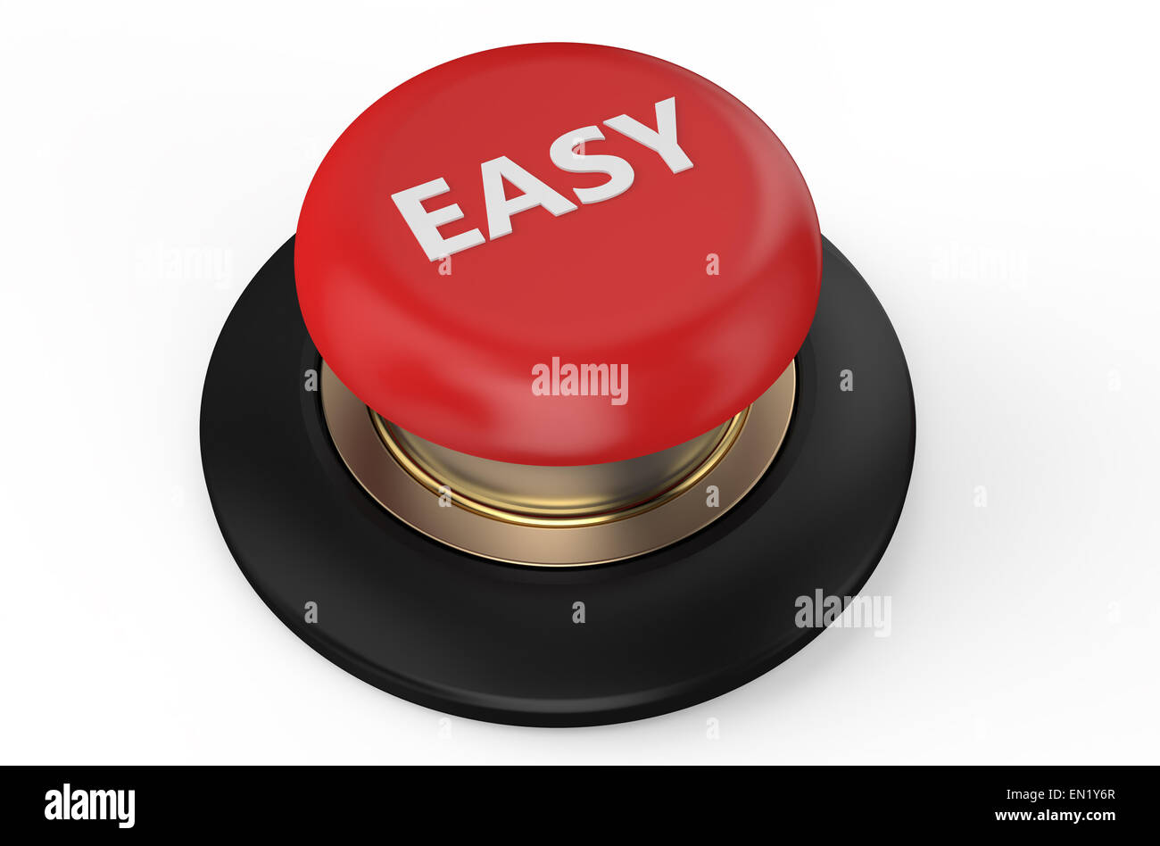 Easy red button isolated on white background Stock Photo - Alamy