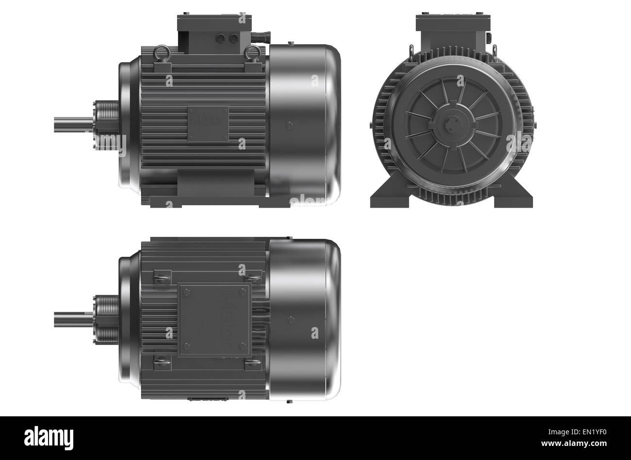 Industrial electric motors front, side, back view Stock Photo - Alamy