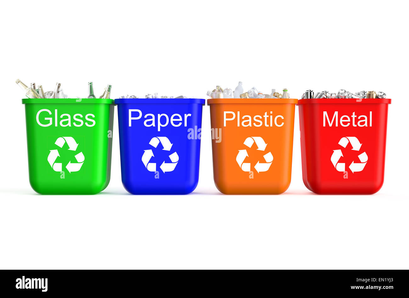 recycling containers with trash isolated on white background Stock ...