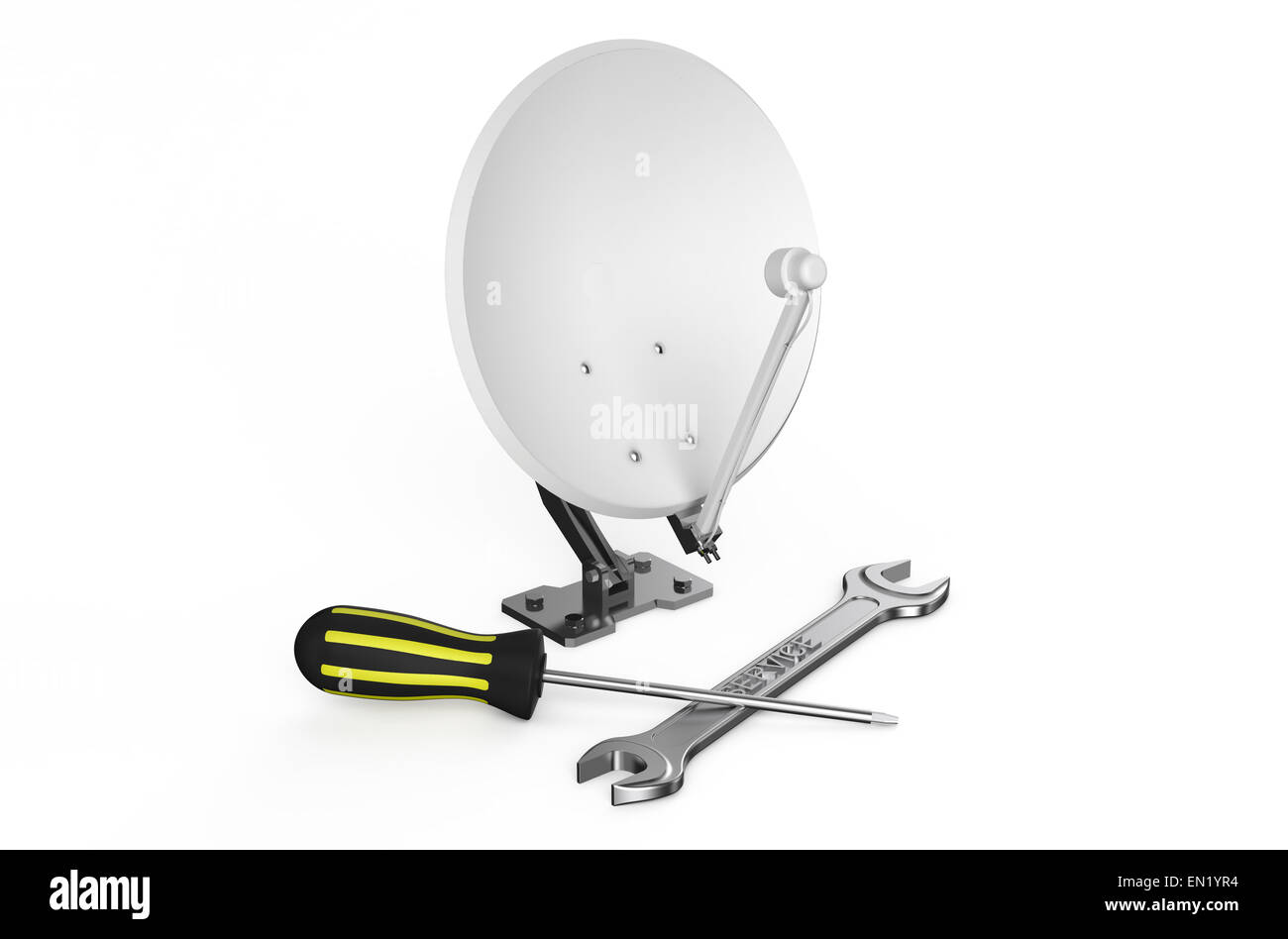Satellite dish, service and repair concept isolated on white background ...