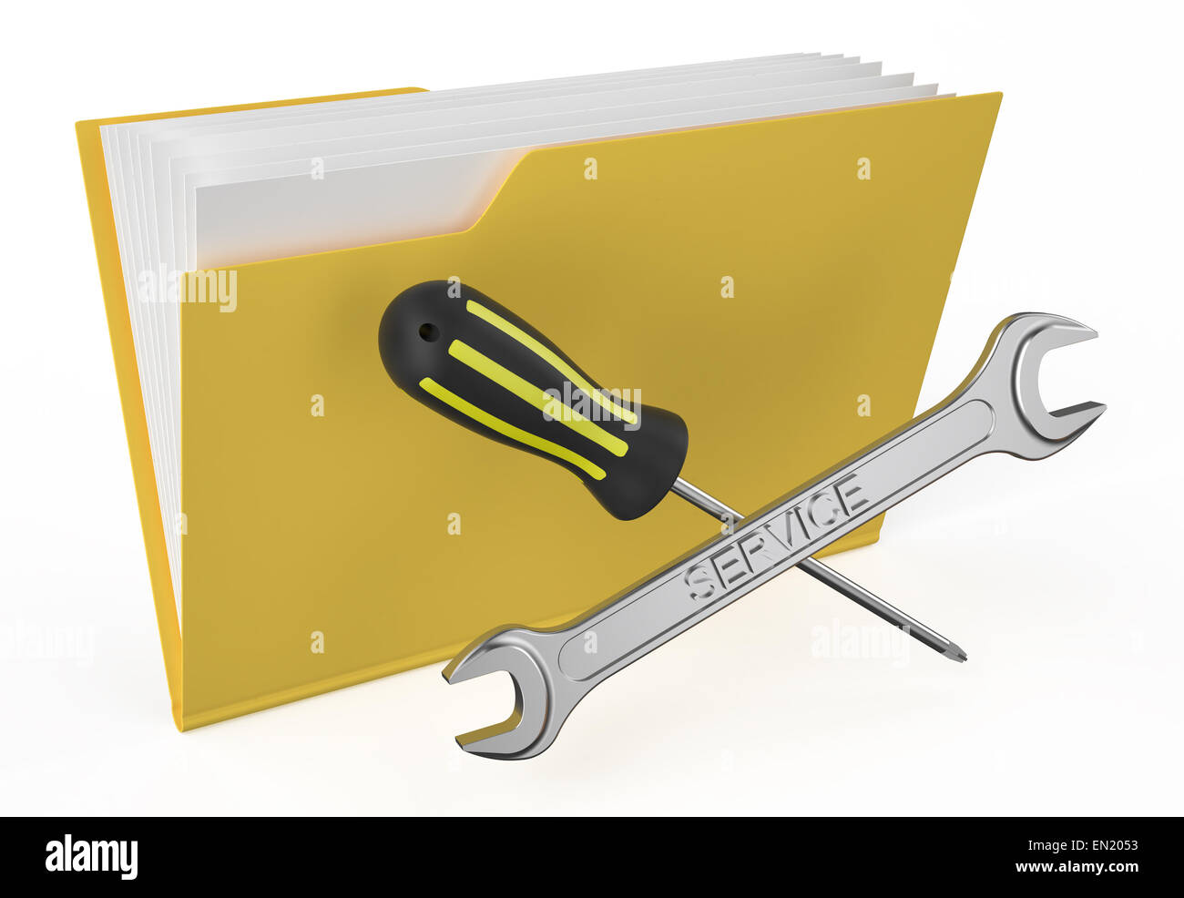 folder with screwdriver and spanner isolated on white background Stock ...