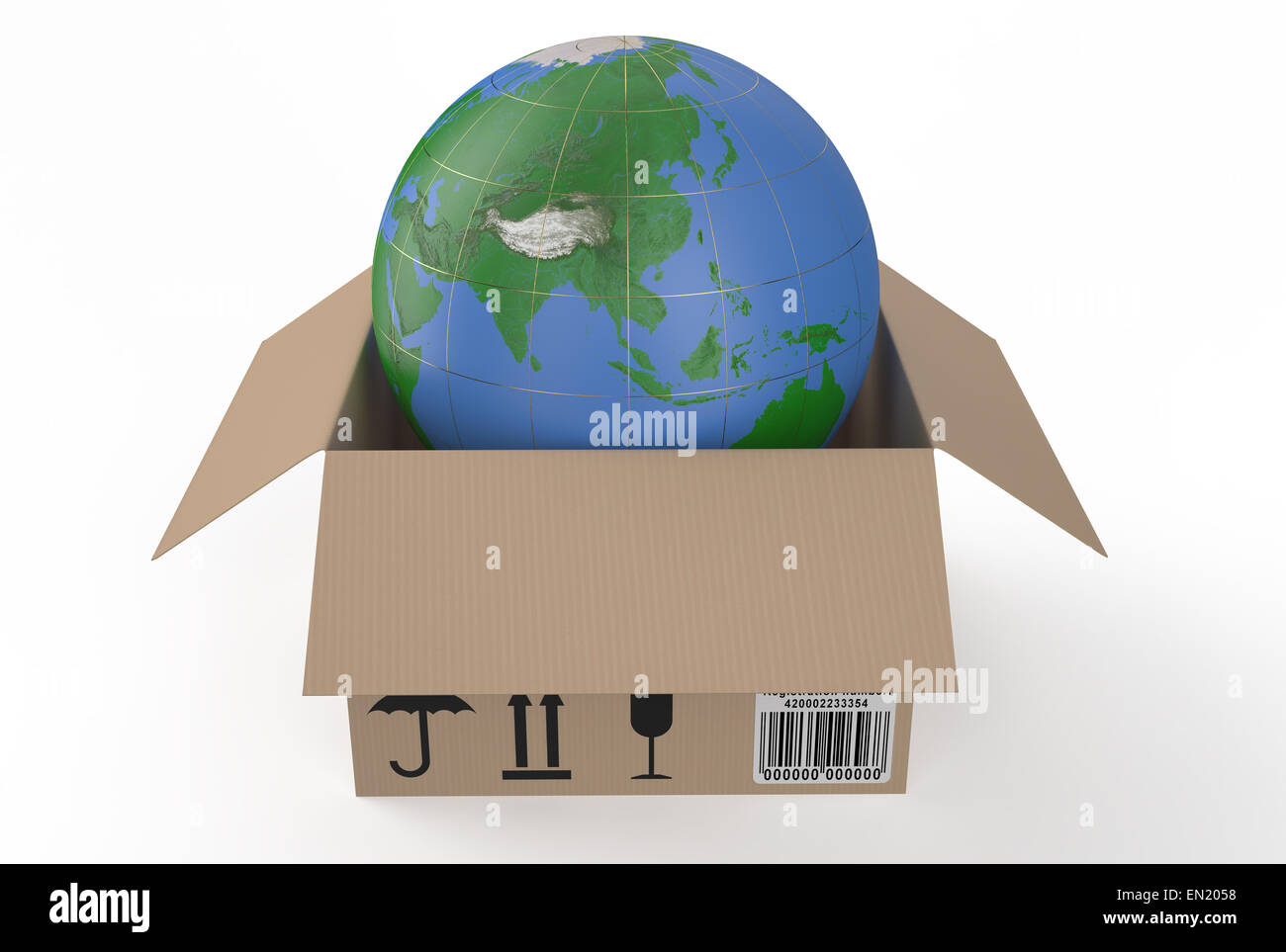 Earth in box isolated on white background Stock Photo - Alamy