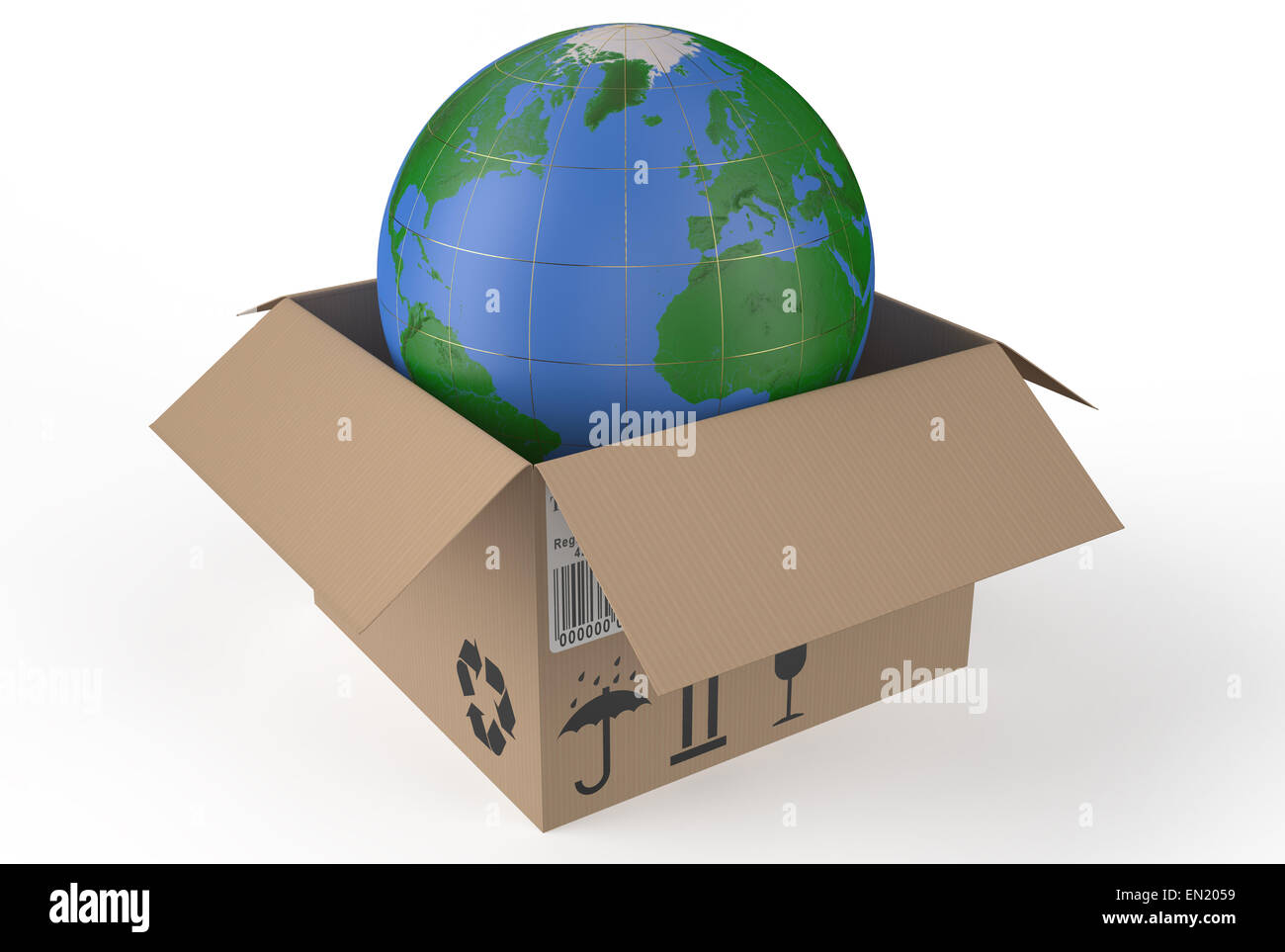 Earth in box isolated on white background Stock Photo - Alamy