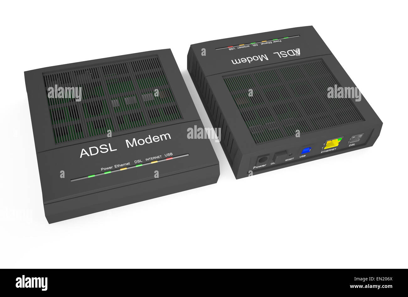 DSL modem, front and back view isolated on white background Stock Photo ...