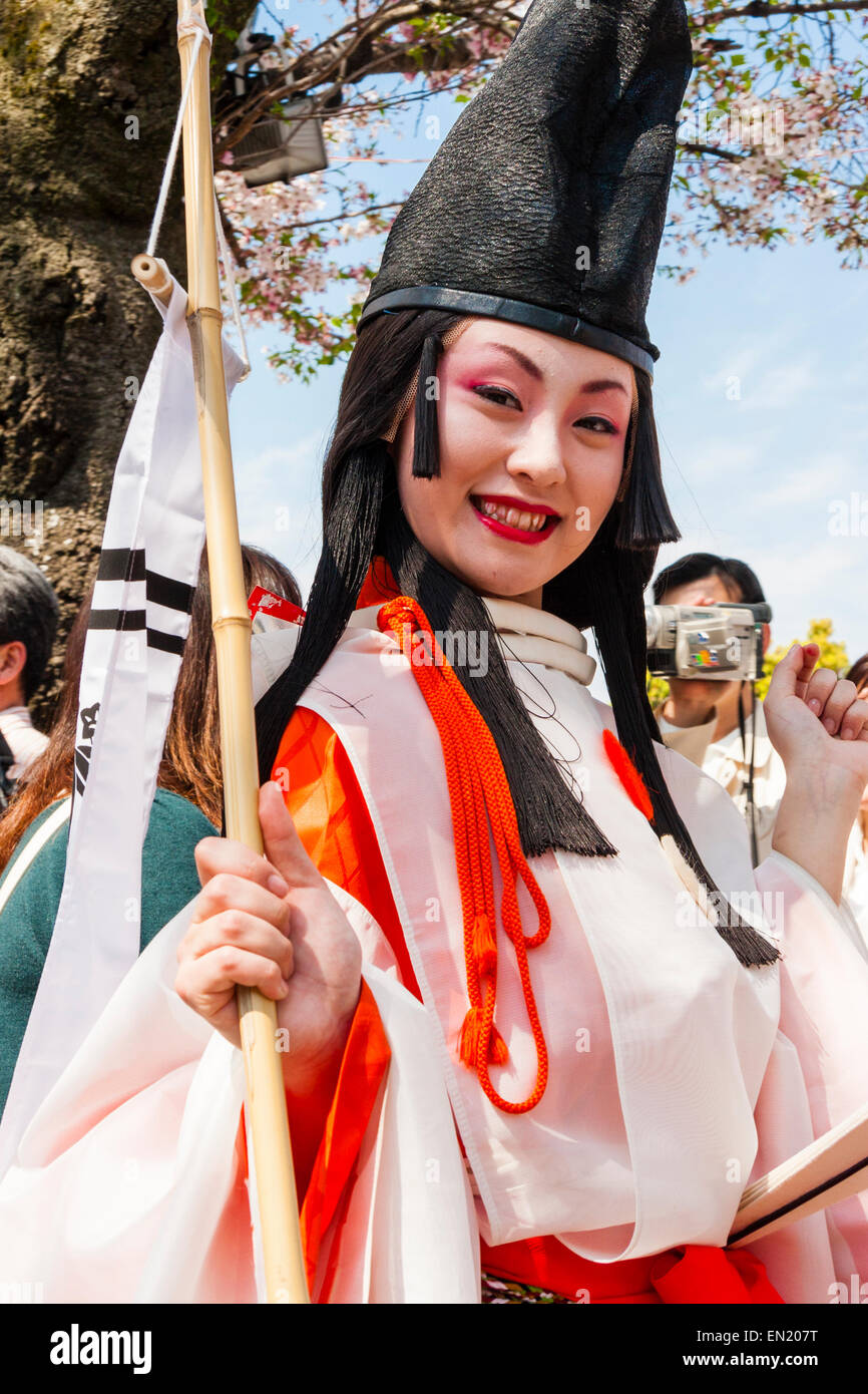 The yearly Genji parade in Tada, Japan with a young woman dressed as a ...