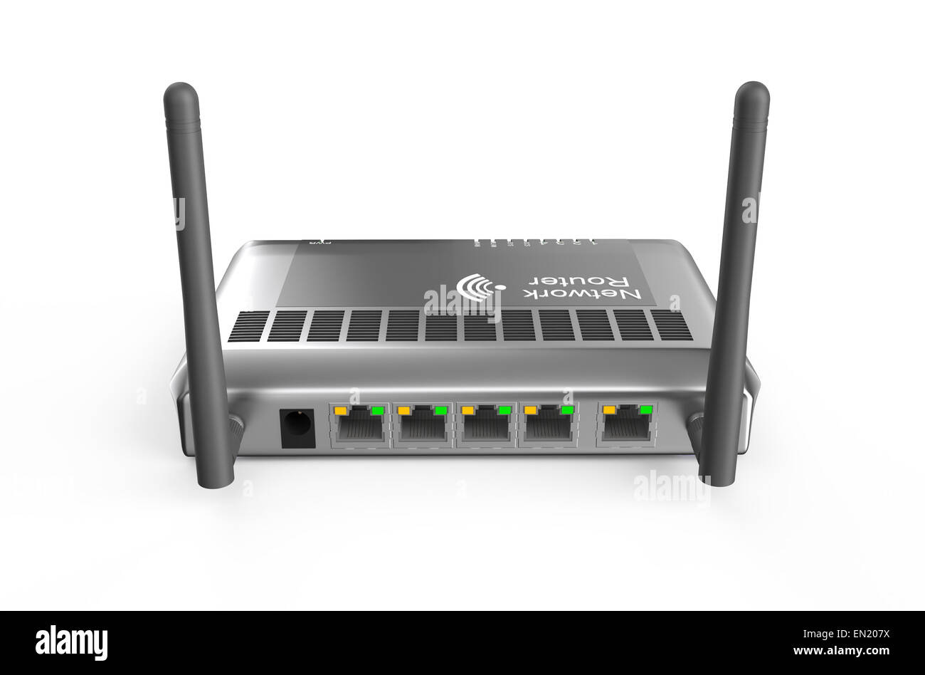 silver router back view isolated on white background Stock Photo - Alamy