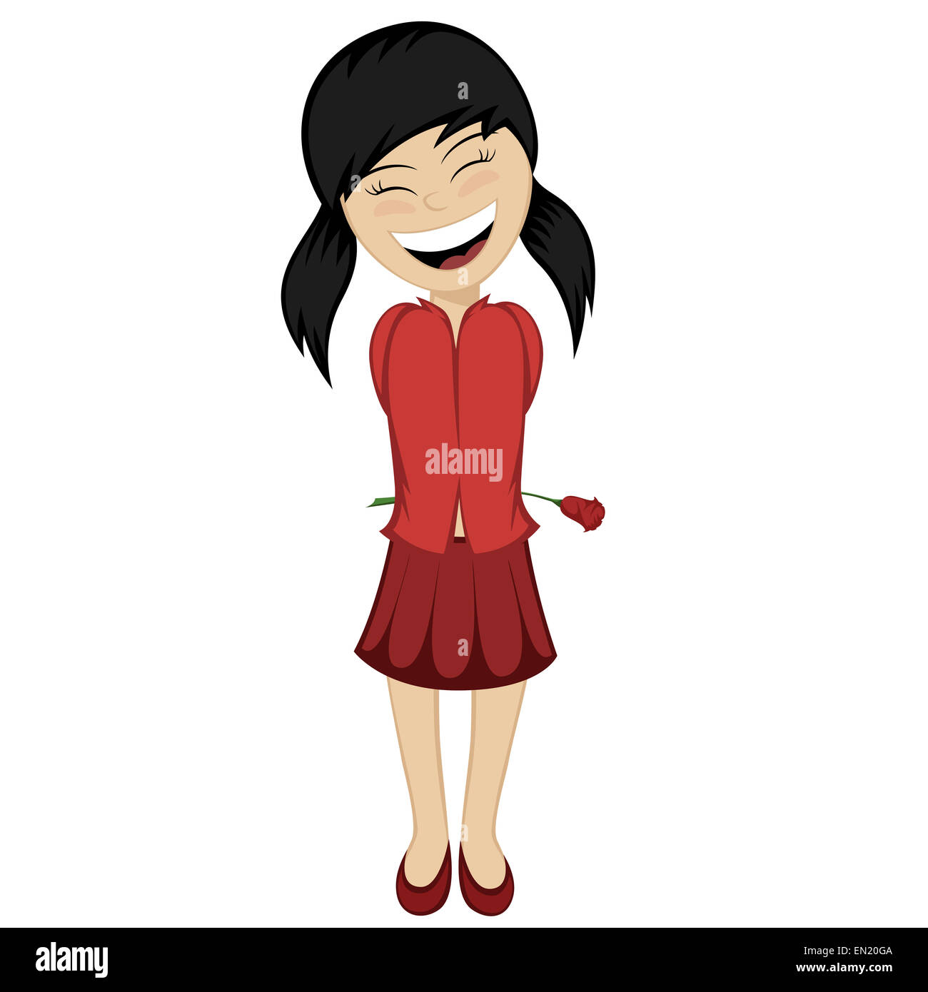 A black haired little girl with a rose behind her back Stock Photo - Alamy