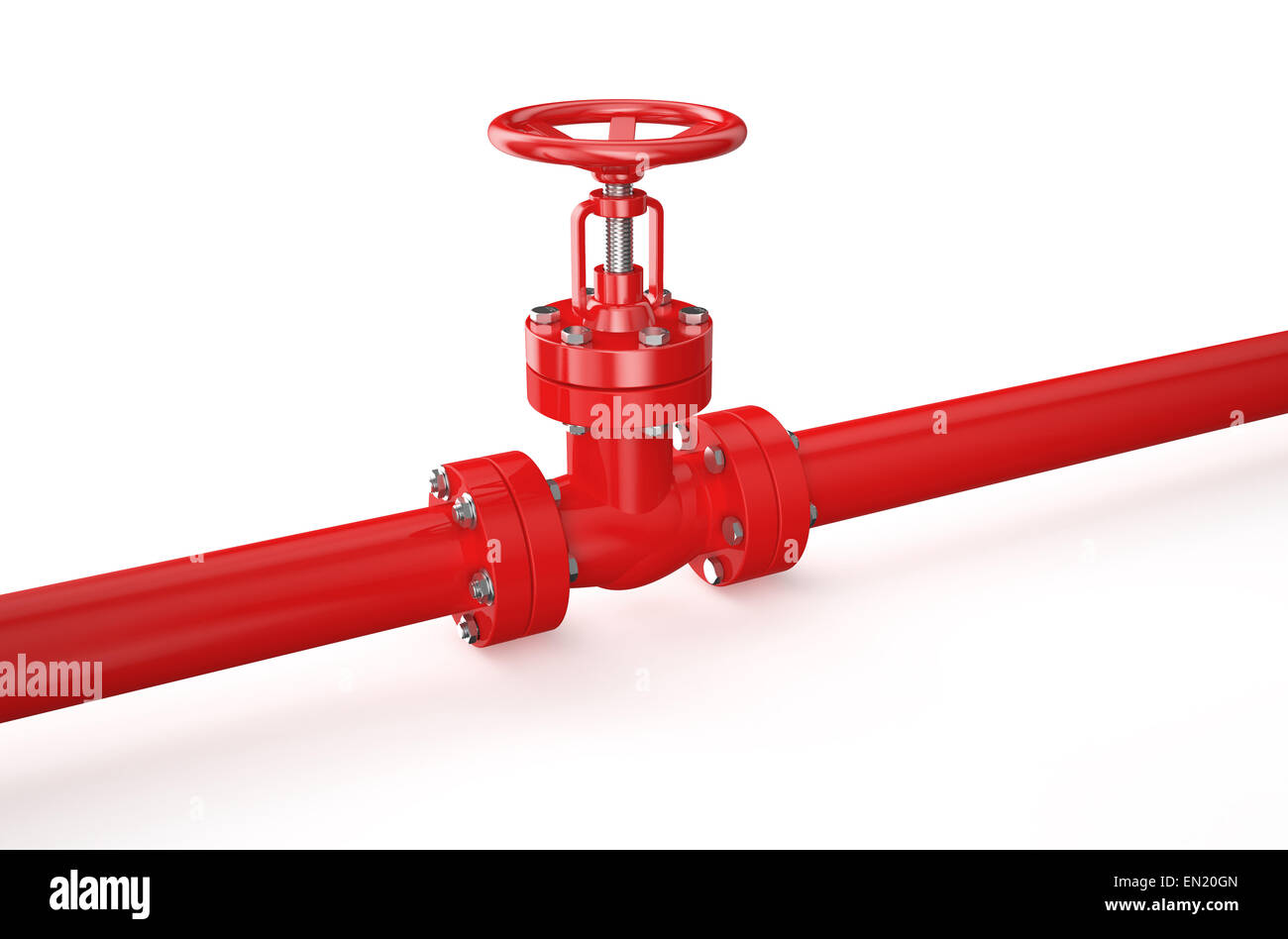 Red pipeline and valve isolated on white background Stock Photo - Alamy
