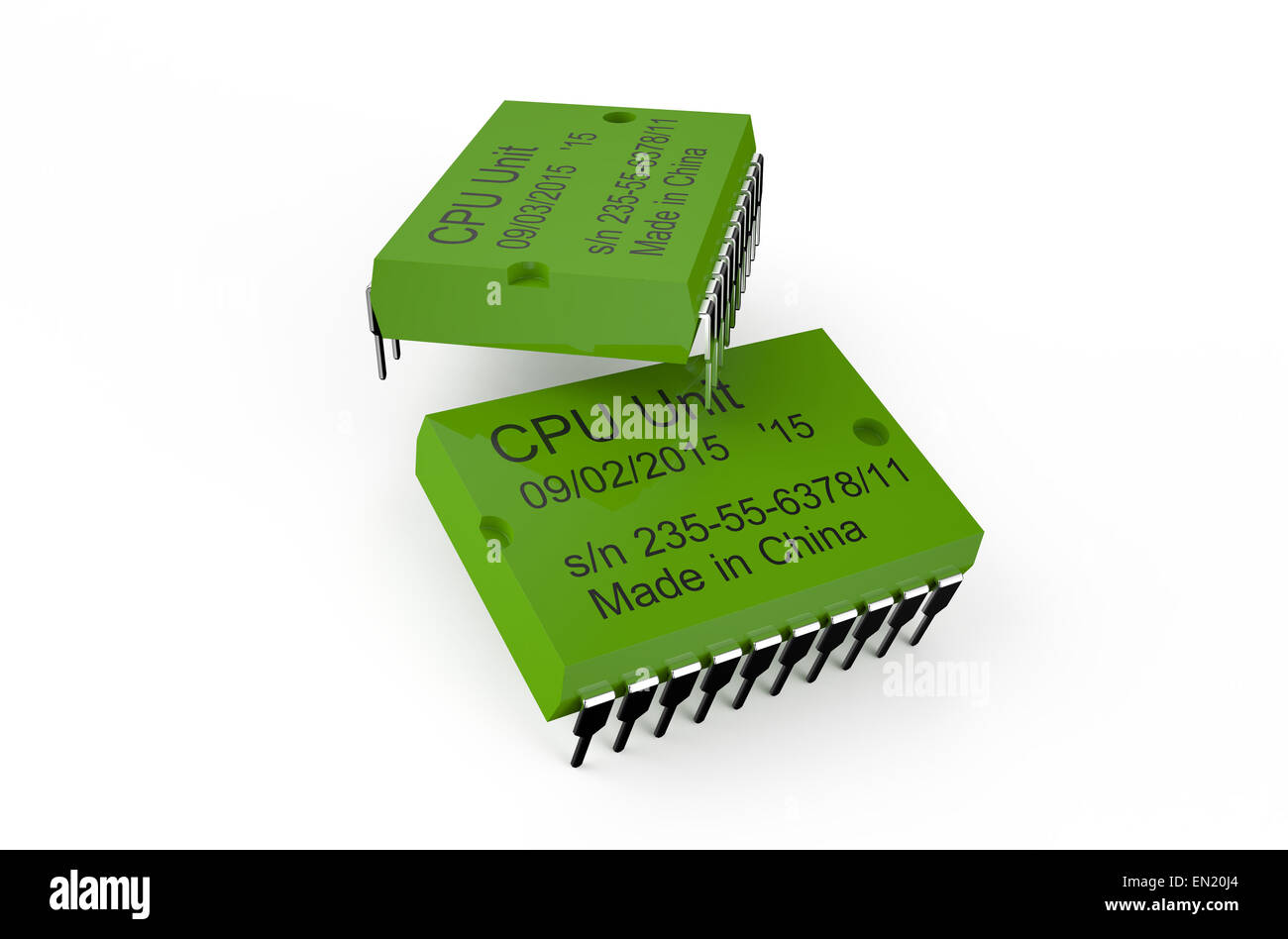 Computer green microchips isolated on white background Stock Photo - Alamy