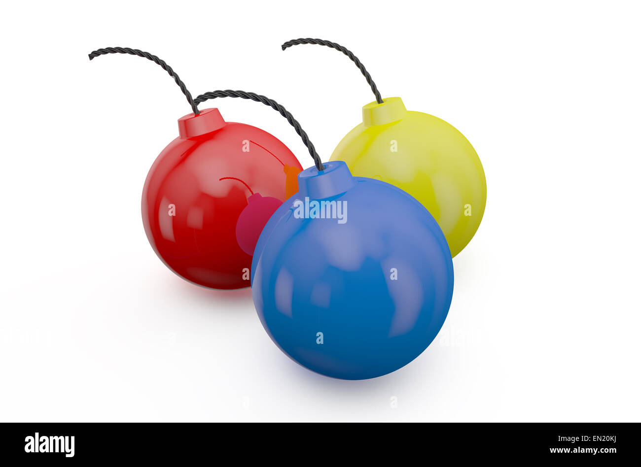 three color bombs isolated on white background Stock Photo - Alamy