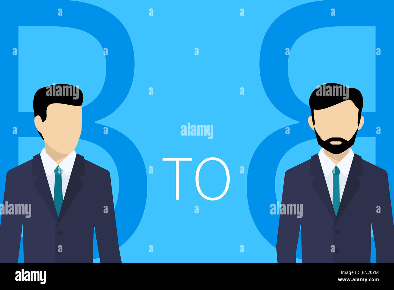 B2B business model concept illustration of two businessmans on blue ...