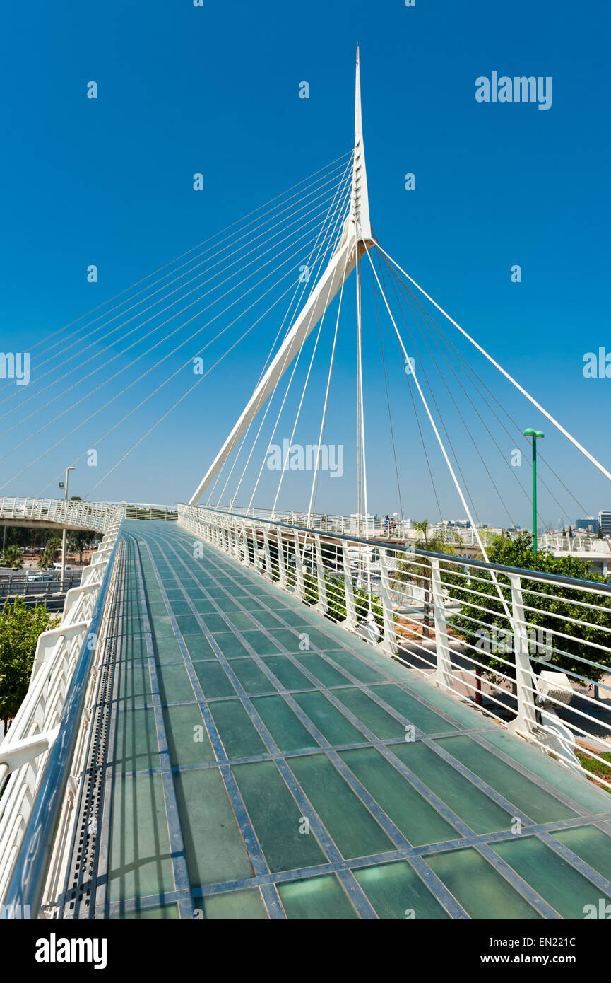 Israel, Petah Tikva, pedestrian bridge designed by Santiago Calatrava ...