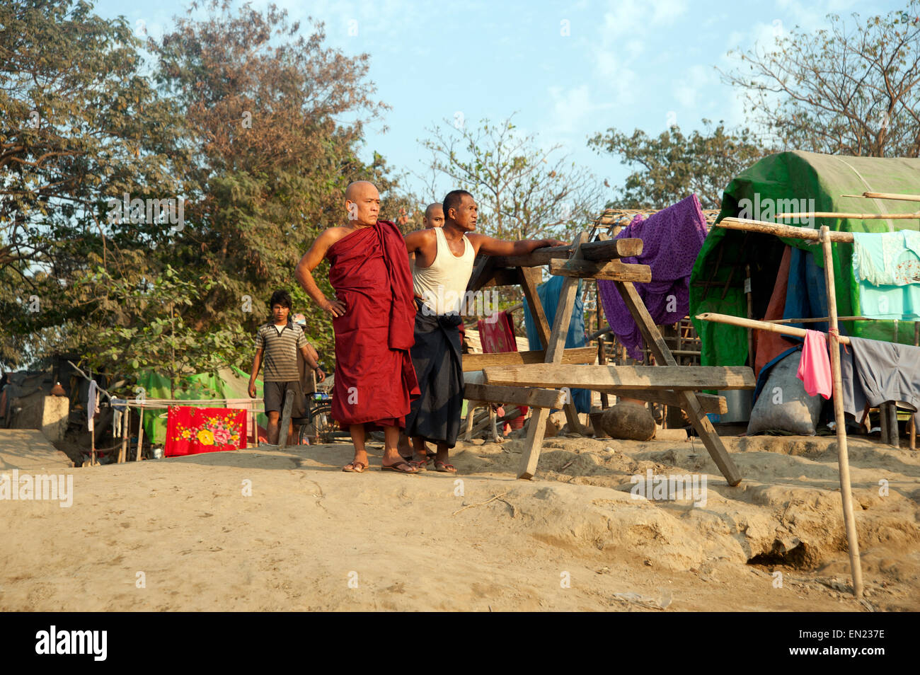Buddhist monk on river bank in mandalay myanmar hi-res stock ...