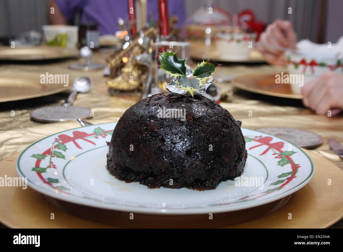 Christmas Pudding at the table Stock Photo - Alamy