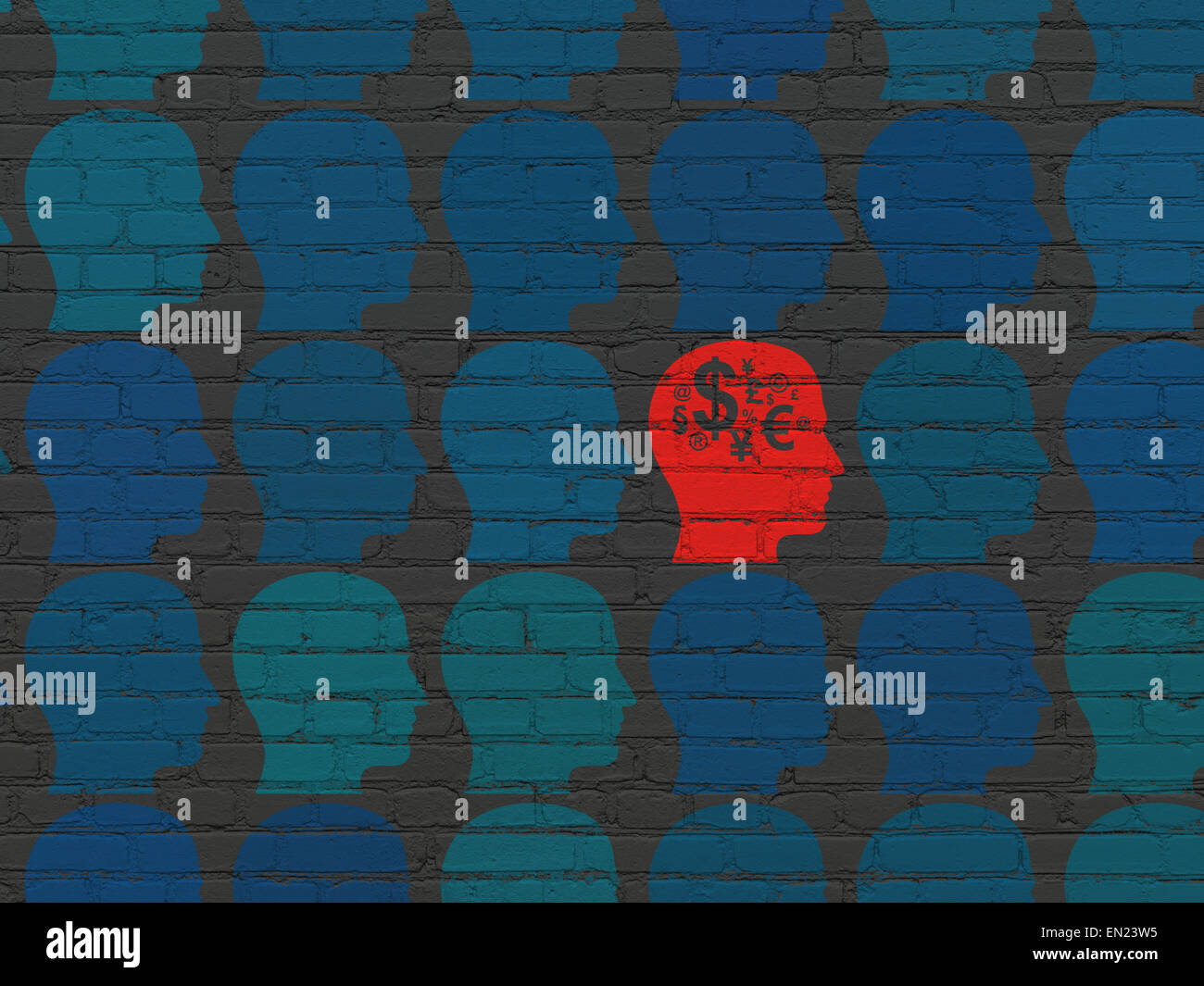 Finance concept: head with finance symbol icon on wall Stock Photo - Alamy