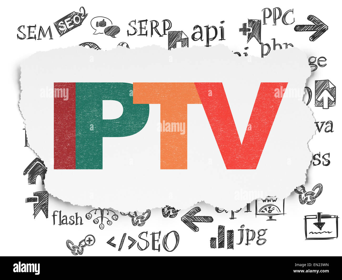 Web design concept: IPTV on Torn Paper background Stock Photo - Alamy