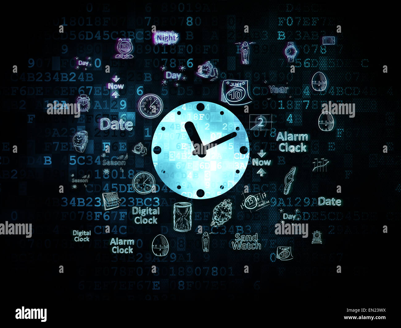 Time concept: Clock on Digital background Stock Photo - Alamy