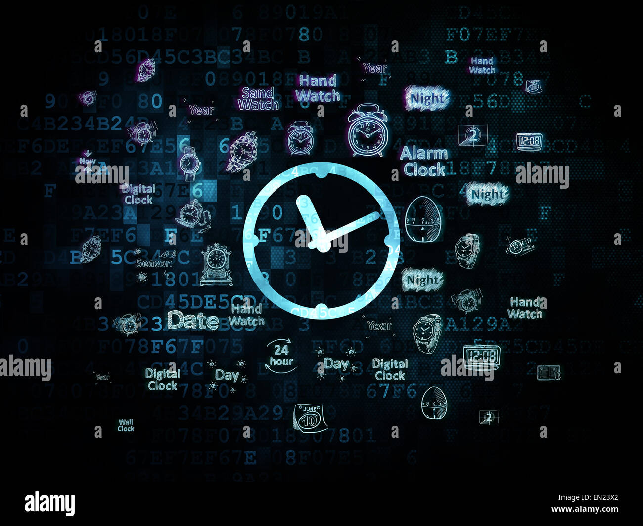 Timeline concept: Clock on Digital background Stock Photo - Alamy