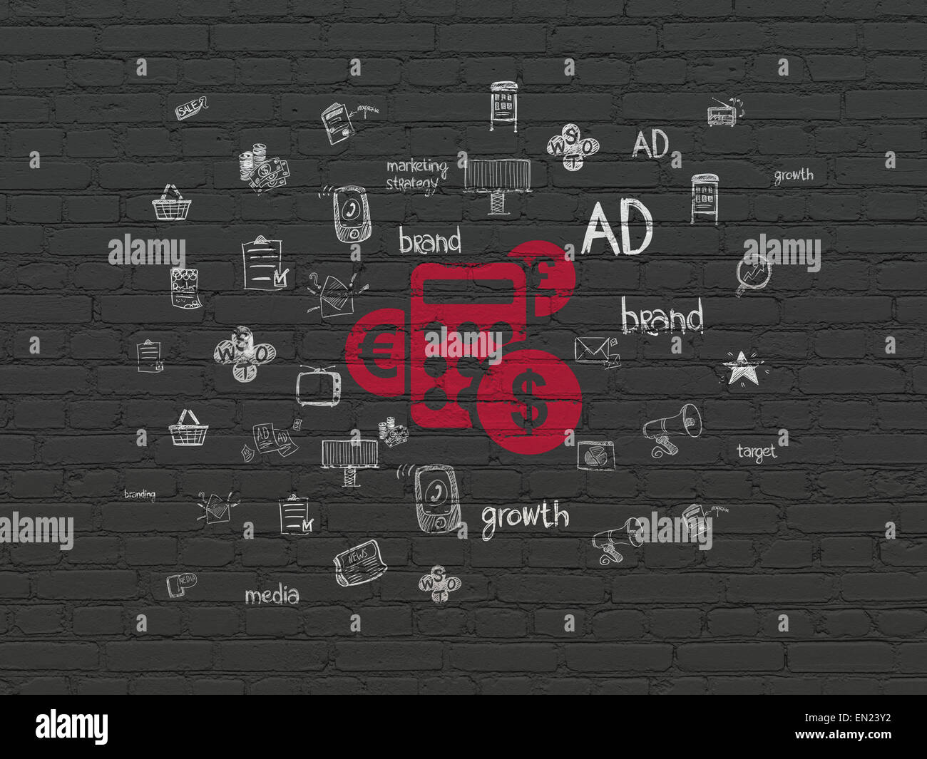 Marketing concept: Calculator on wall background Stock Photo - Alamy