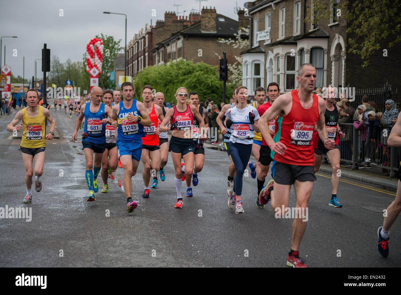 London, UK. April 26, 2015 - Paula Radcliffe finishes London marathon ...
