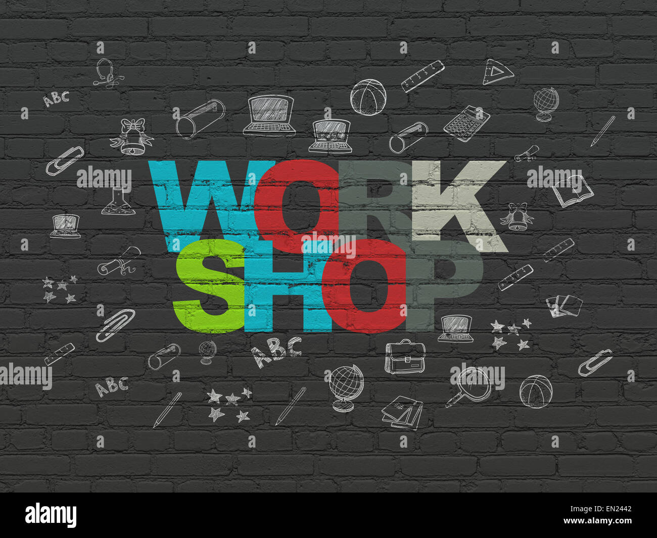 Education concept: Workshop on wall background Stock Photo - Alamy