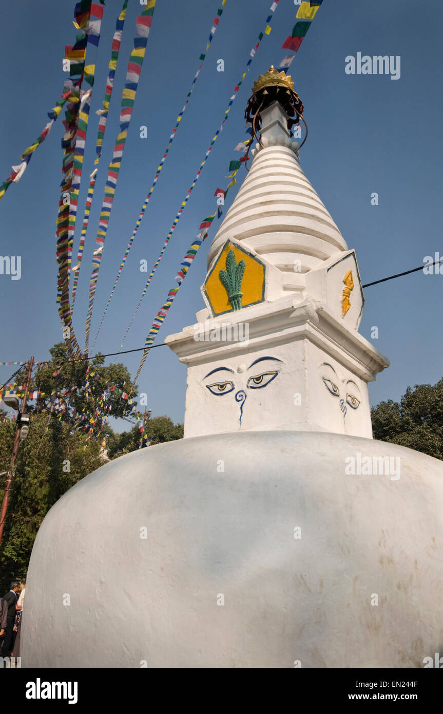 NEPAL, Kathmandu, Swayambhunath Buddhist Temple, small stupa at bottom ...