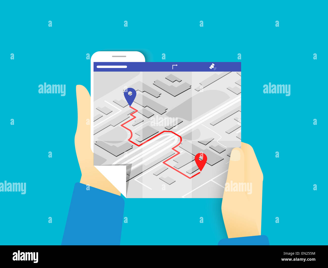 Human hand holds smartphone with mobile app for gps navigation ...